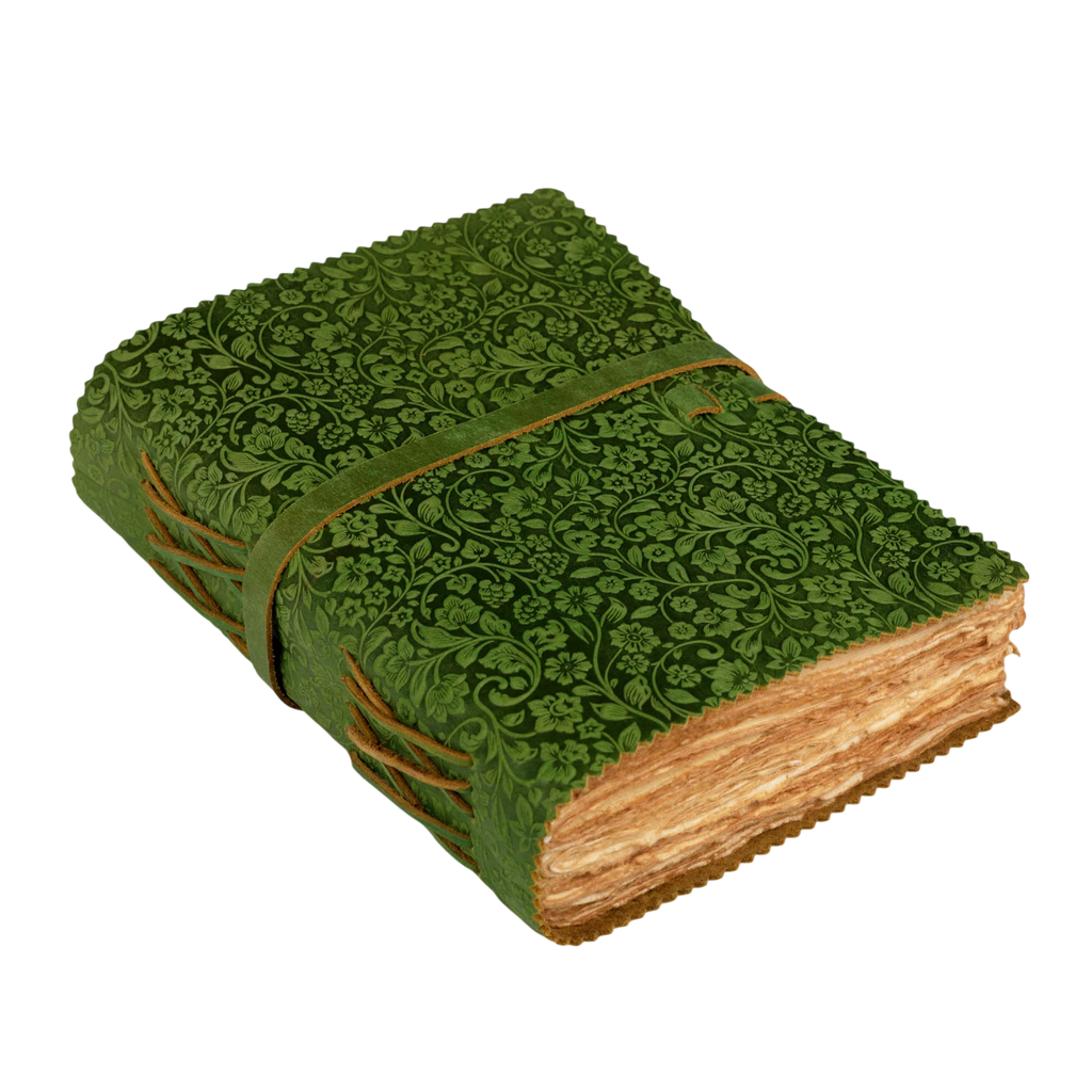 Floral Embossed Leather Journal- Green – Leather Village