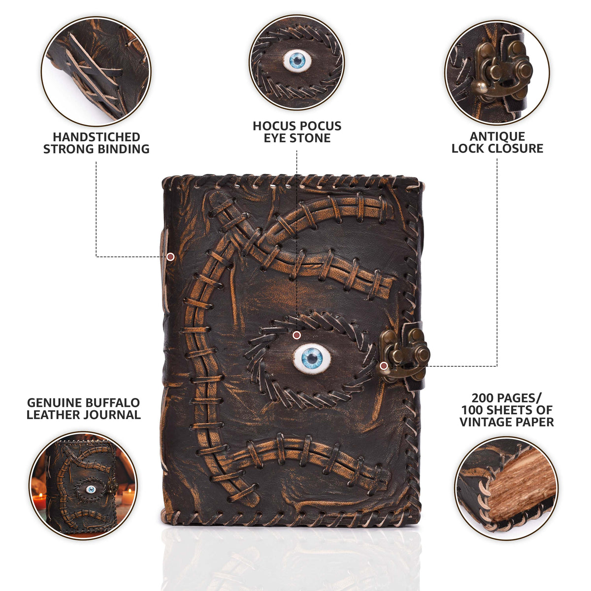 Vintage Spell Book Leather Bound Journal - 7”X5” | 200 Pages |Red Brow ...